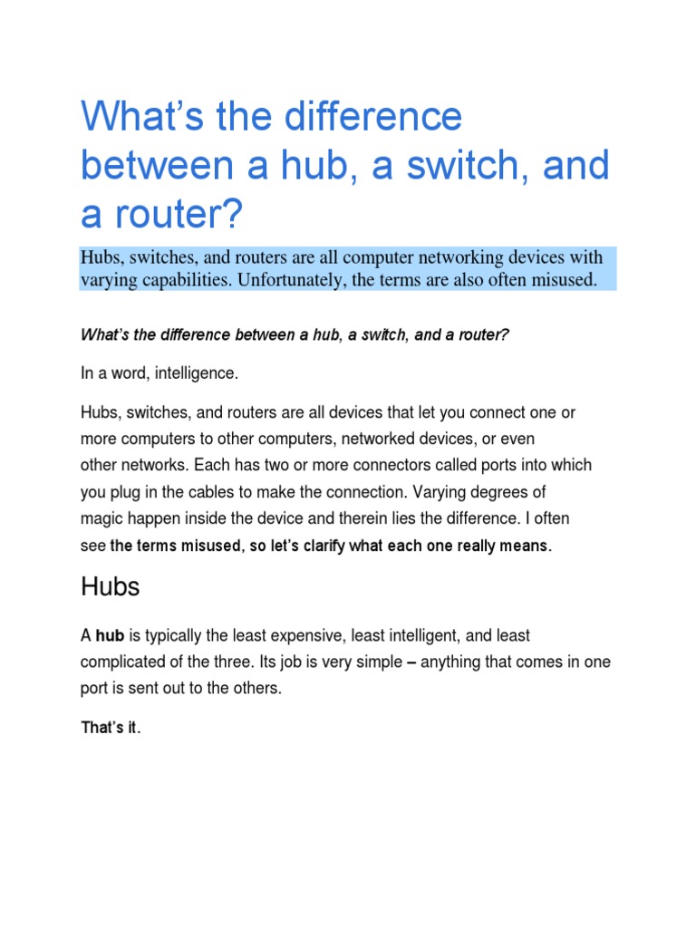 Hub Switch Router Pdf Download Free Pdf Ip Address Router