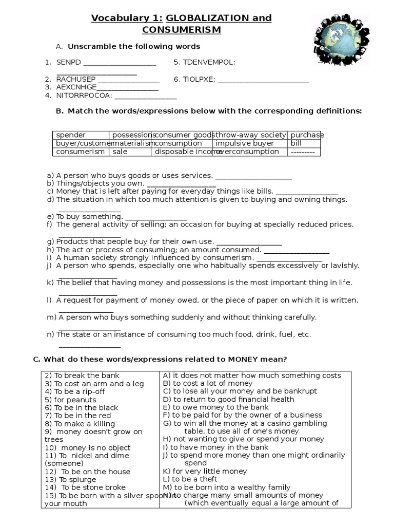 Vocabulary On Globalization and Consumerism | PDF | Consumerism ...