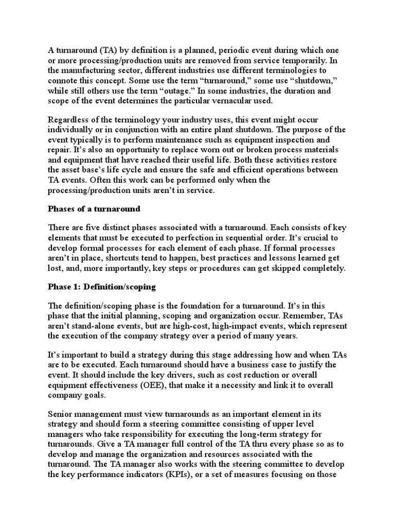 Shutdown Maintenance Planning | PDF | Strategic Management | Quality ...