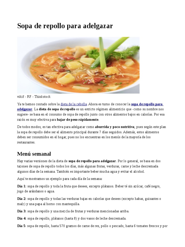 Sopa de Repollo para Adelgazar | PDF | Sopa | Dieta