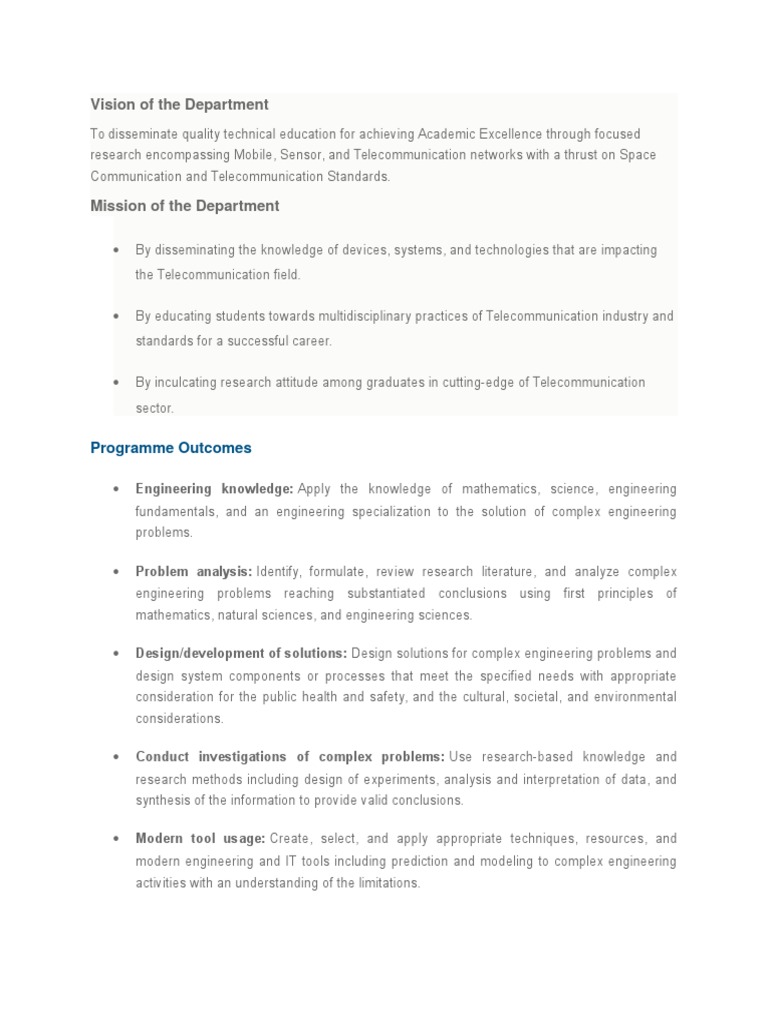 Department Vision and Mission Overview | PDF | Engineering | Design