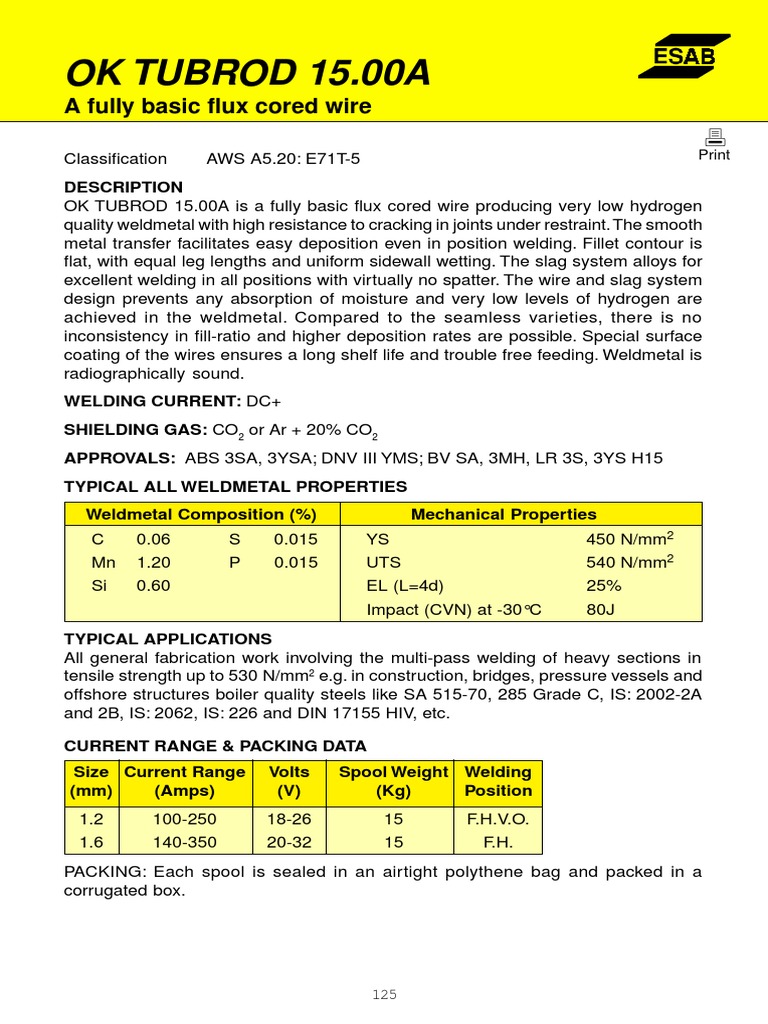 Ok Tubrod 15.00A Ok Tubrod 15.14A: A Fully Basic Flux Cored Wire An All ...