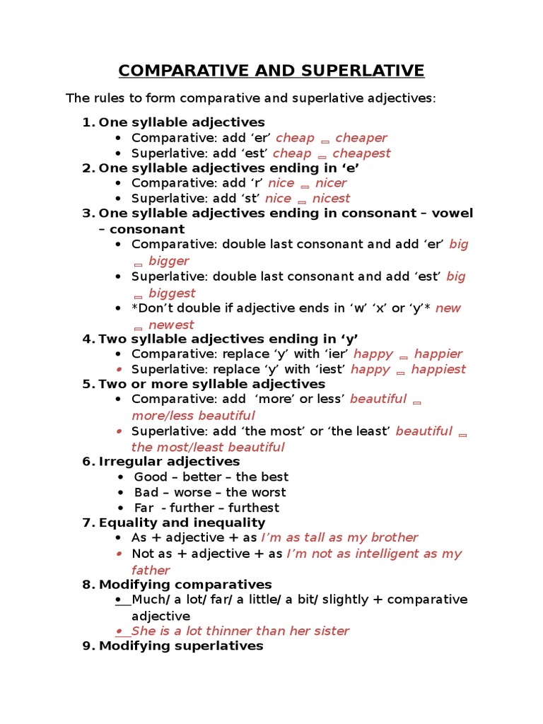 Comparative and Superlative Explanation | PDF