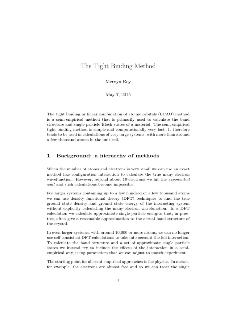 Tight Binding | PDF | Density Functional Theory | Computational Chemistry