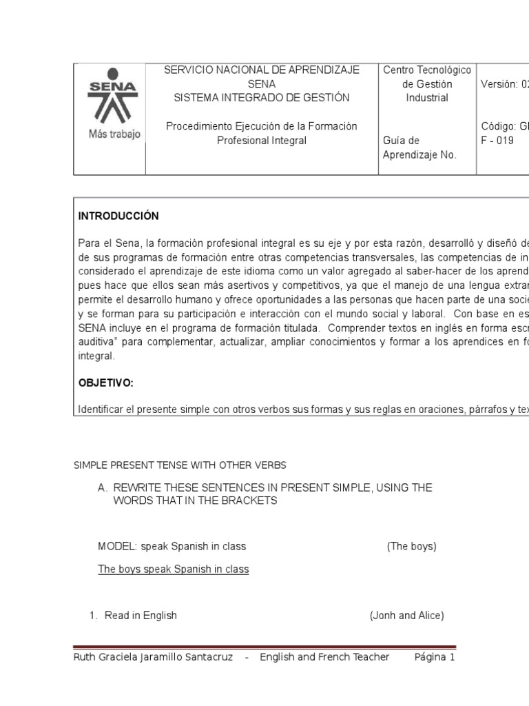 Actividad 7 7 GUIA DE ESTUDIO-PRESENTE SIMPLE OTROS VERBOS | PDF
