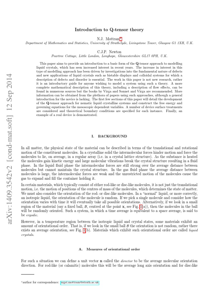 Introduction To Q-Tensor Theory | PDF | Liquid Crystal | Permittivity