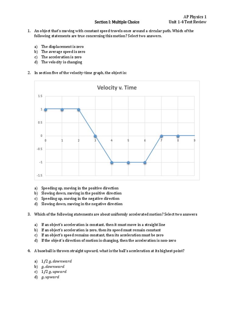 Ap Physics 1 - Kinematics Multiple Choice | PDF | Acceleration | Classical Mechanics