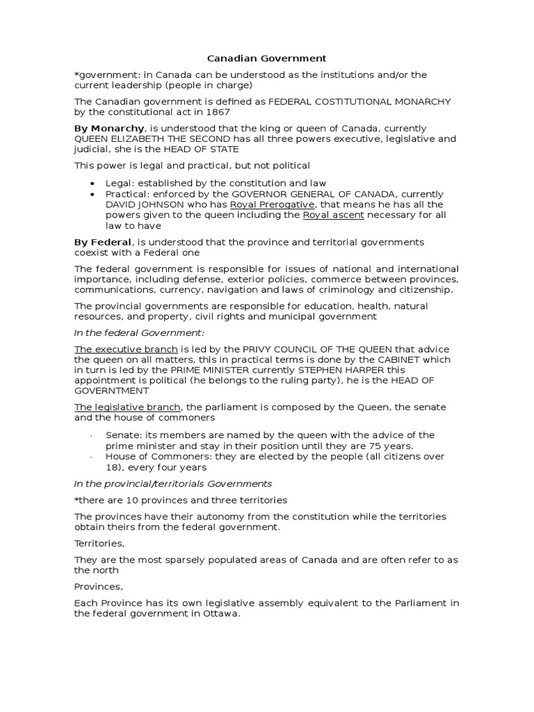 Overview of the Canadian Government Structure | PDF | Politics | Law