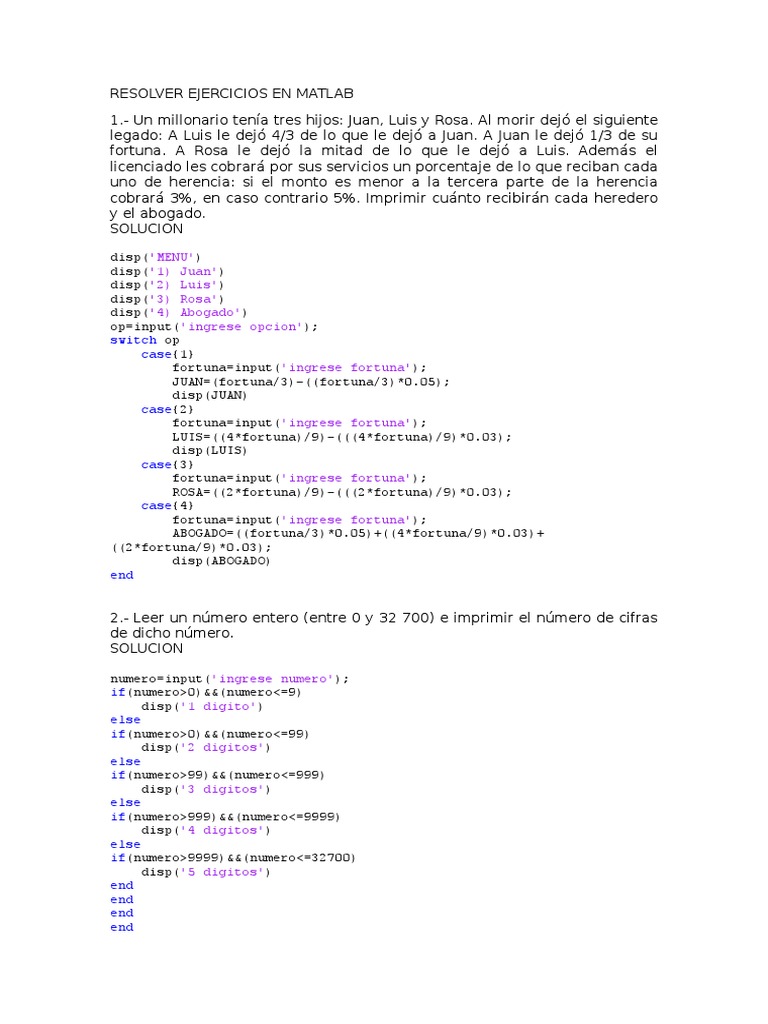 Programacion Ejercicios en Matlab | PDF | Sistema de coordenadas ...