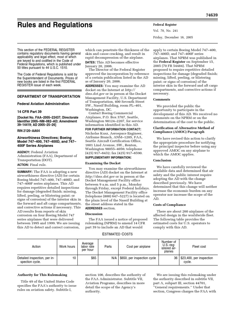 Rule: Airworthiness Directives | PDF | Federal Aviation Administration ...