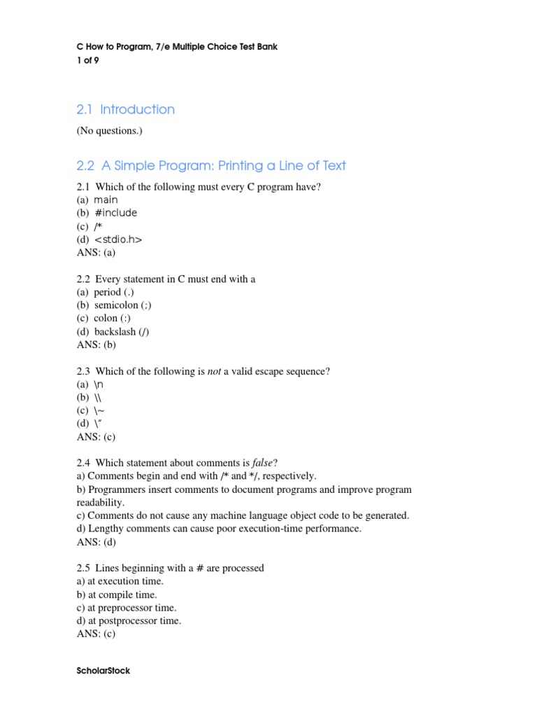 Chapter 2 Deitel Test | PDF | C (Programming Language) | Variable ...