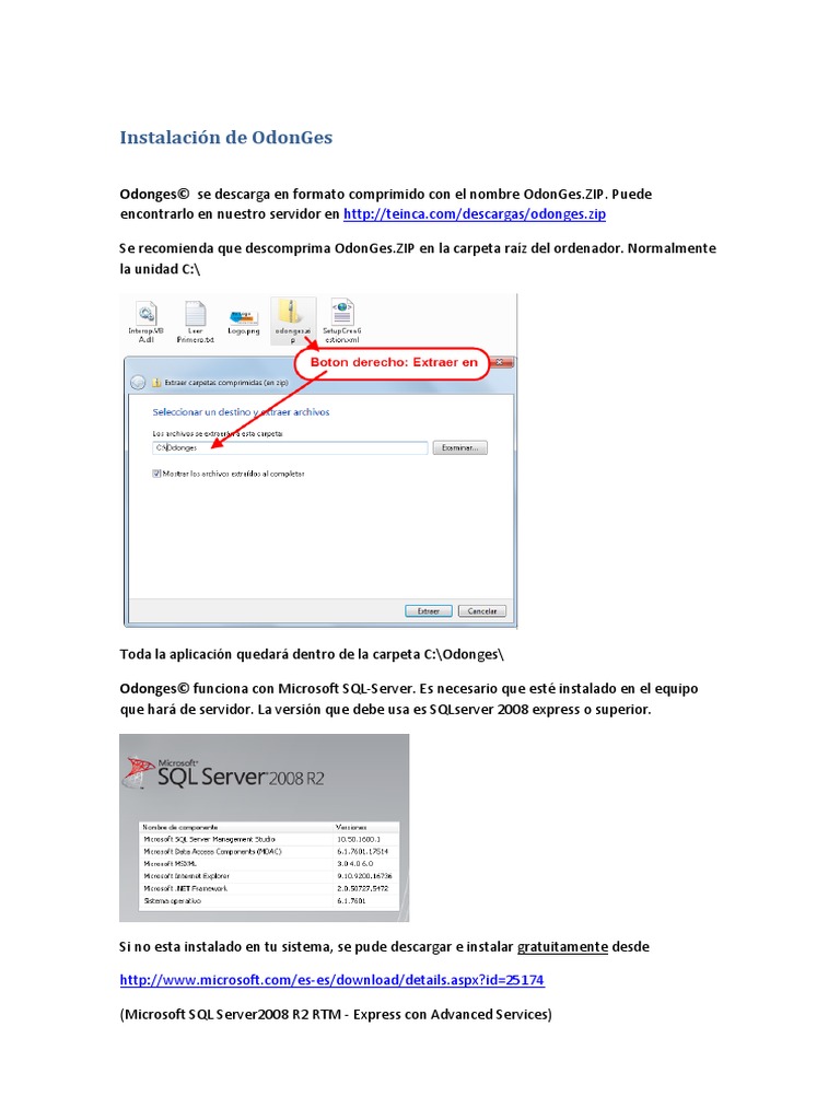 Instalación de OdonGes | PDF | Servidor SQL de Microsoft | Archivo de computadora