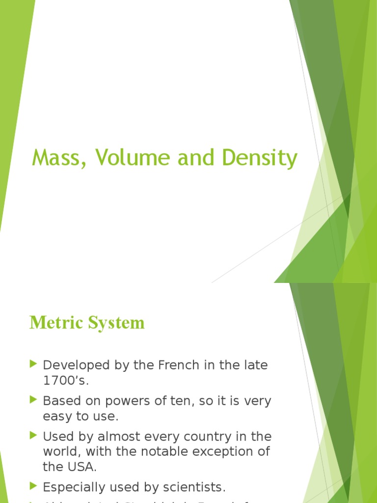 Mass Volume Density Powerpoint | PDF | Litre | Density