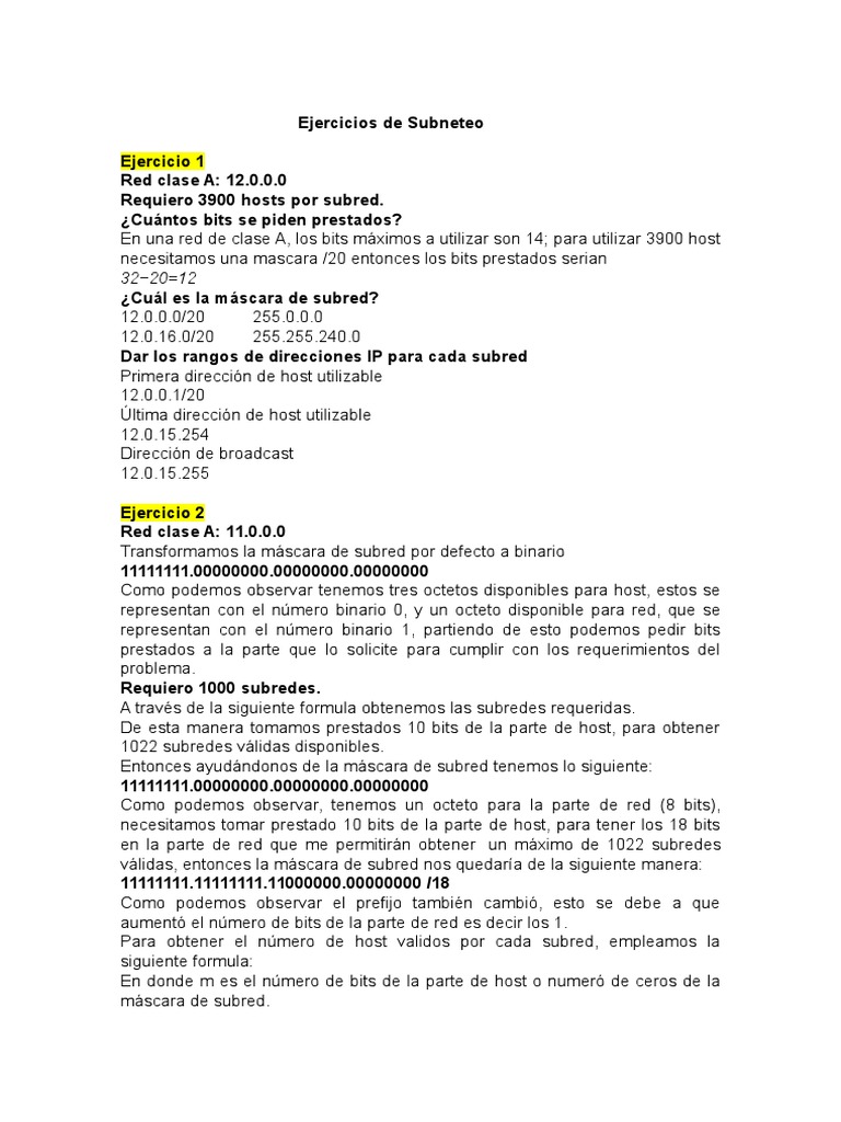 Ejercicios de Subneteo - Varios | PDF | Dirección IP | Red de arquitectura
