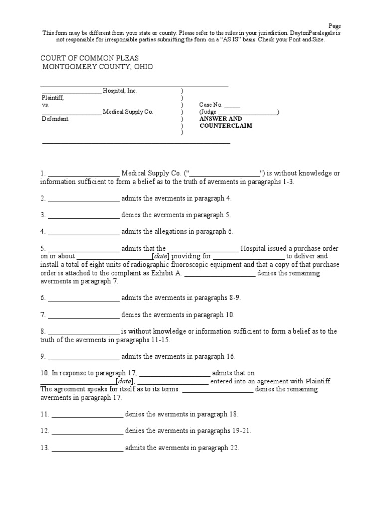 Answer and Counterclaim | Complaint | Government