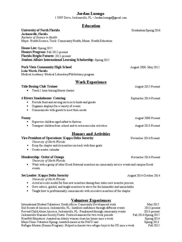Jordan Luongo: Health Science Graduate & Trainer | PDF