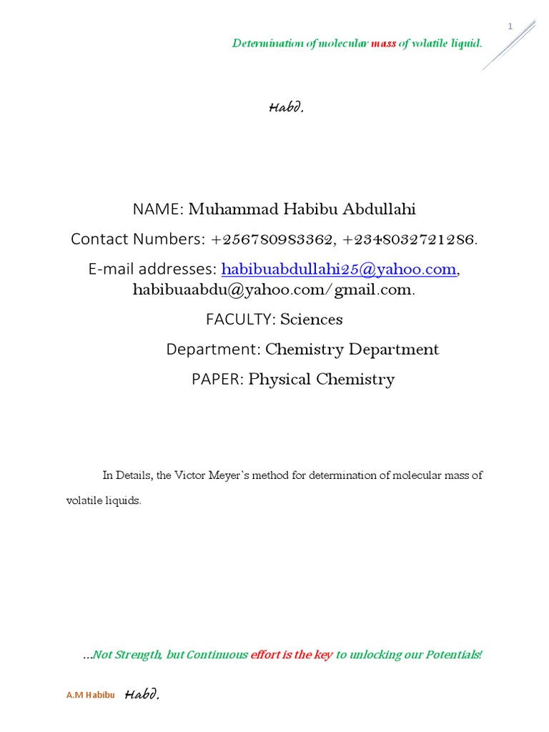 Victor Meyer Method for Molecular Weight | PDF | Vapor | Atmosphere Of ...