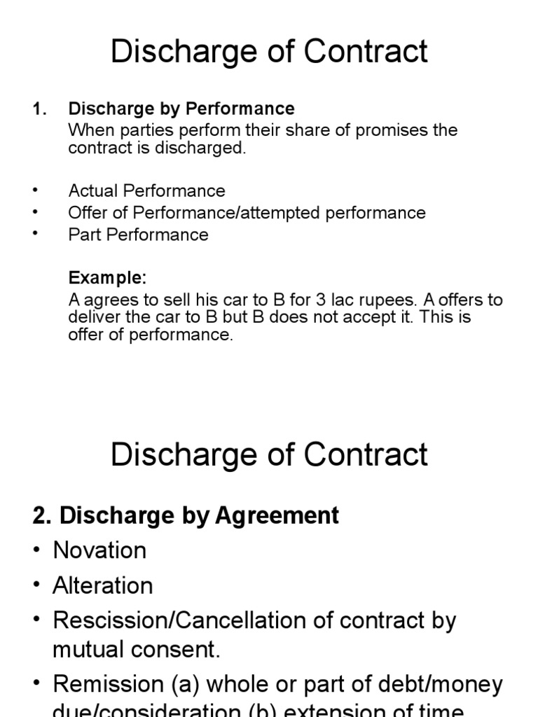 Discharge of Contract Methods Explained | PDF | Breach Of Contract ...