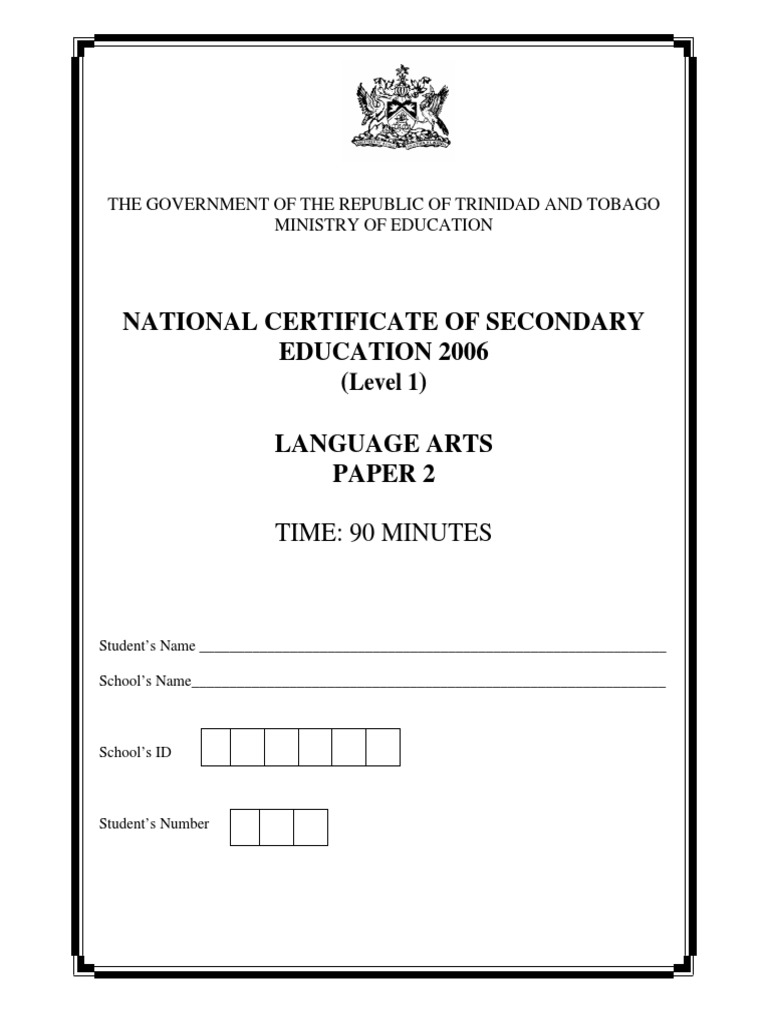 NCSE 2006 Language Arts Paper 2 | PDF | Fever | Multiple Choice