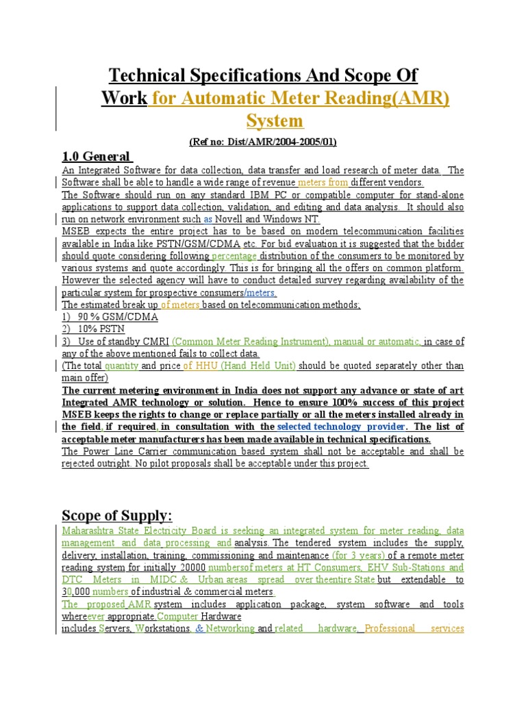 Technical Specifications and Scope of Work of AMR | PDF | Microsoft Sql Server | Databases