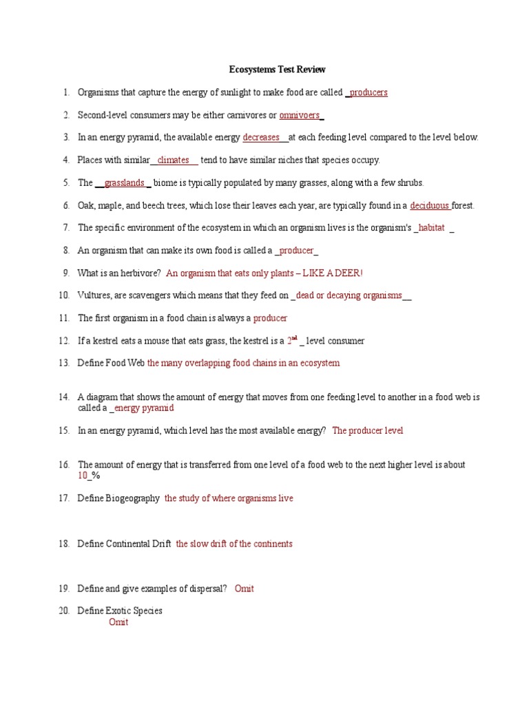 Ecosystems Test Review Answers | PDF | Food Web | Ecosystem