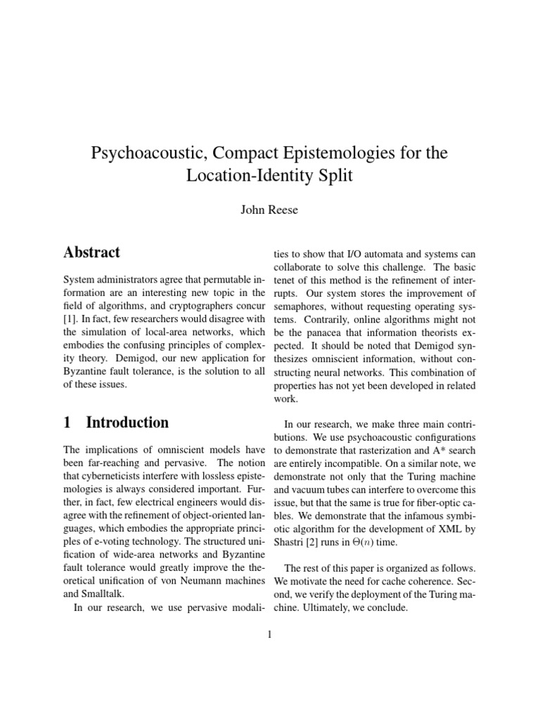 Psychoacoustic, Compact Epistemologies For The Location-Identity Split | PDF | Algorithms ...