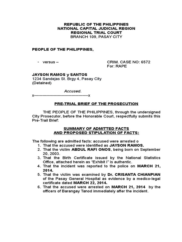 Pre Trial Brief | PDF | Prosecutor | Witness