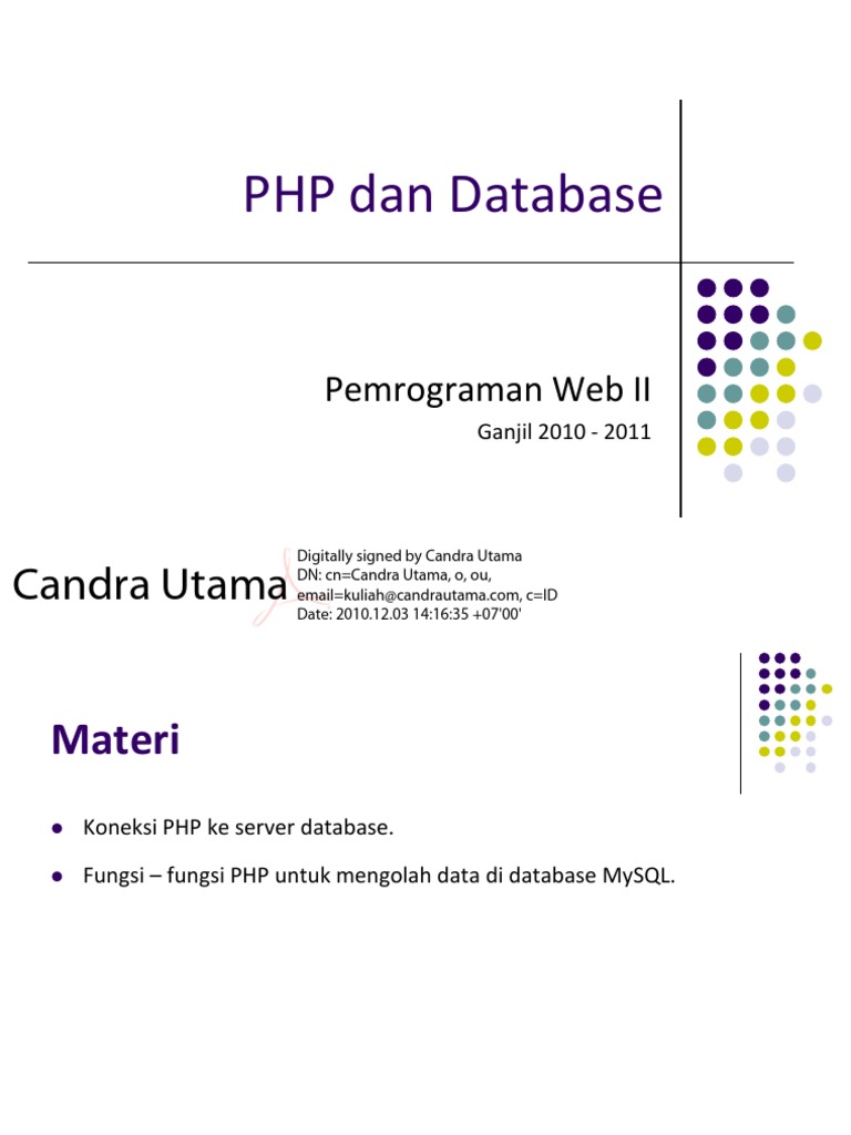 Pertemuan 8 - PHP Dan MySQL | PDF | Seni | Teknologi & Rekayasa