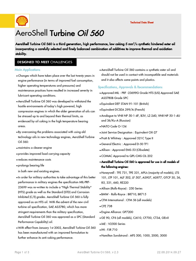 AeroShell Turbine Oil 560 (En) TDS | PDF | Motor Oil | Gas Turbine