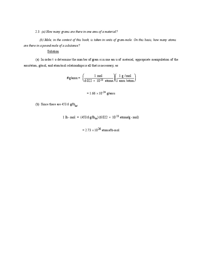 Calculating Grams per amu and Atoms per Pound-mole | PDF | Mole (Unit ...