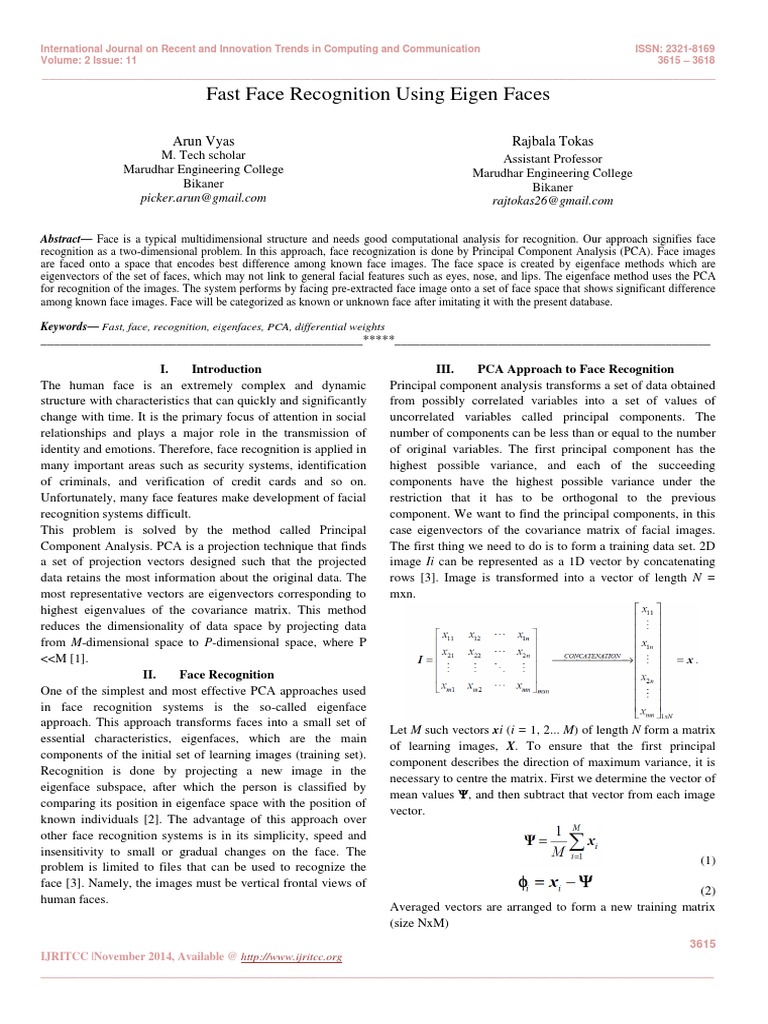 Fast Face Recognition Using Eigen Faces | PDF | Eigenvalues And Eigenvectors | Principal ...