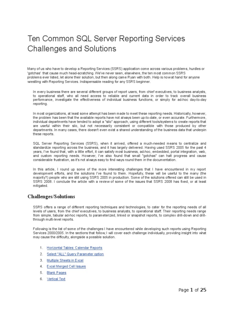 Ten Common SQL Server Reporting Services Challenges and Solutions | PDF ...