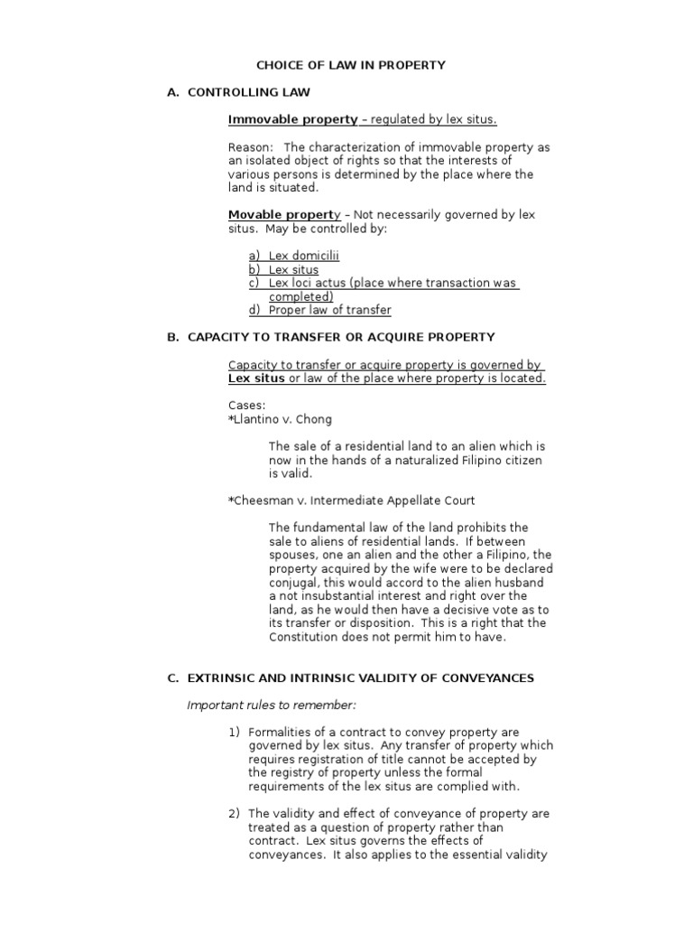 Property Law: Choice of Law Rules | PDF | Will And Testament | Choice ...