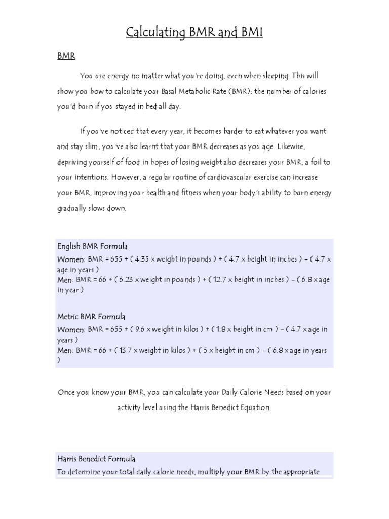 Bmi BMR | PDF | Body Mass Index | Body Shape