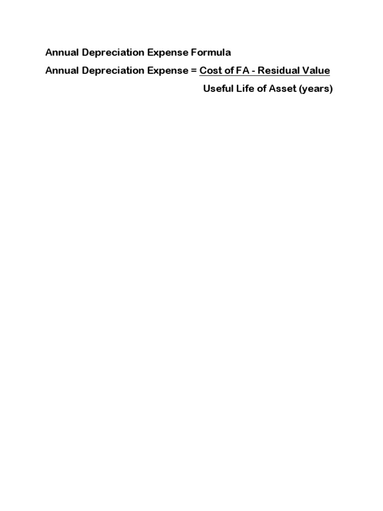 Annual Depreciation Expense Formula | PDF
