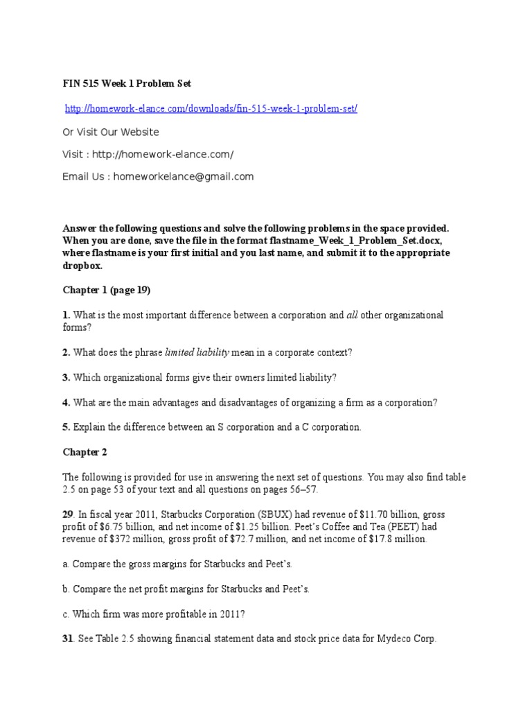 FIN 515 Week 1 Problem Set | PDF | Revenue | Business Economics