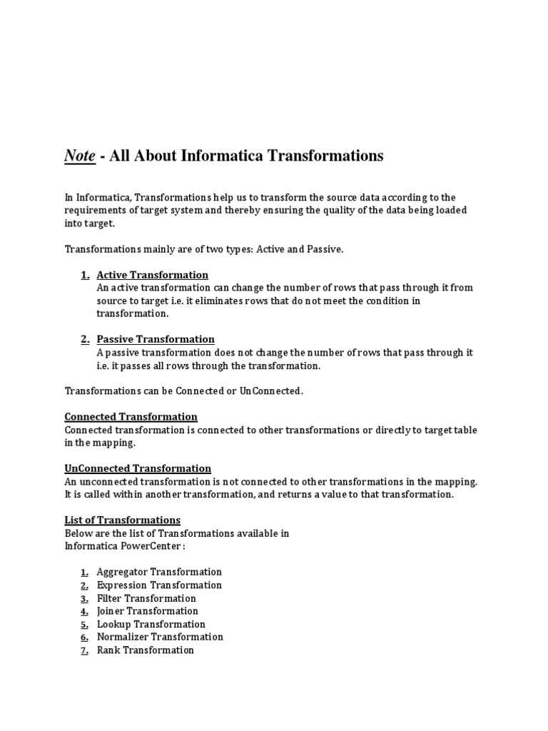 Introduction of Different Informatica Transformation | PDF | Subroutine | Databases