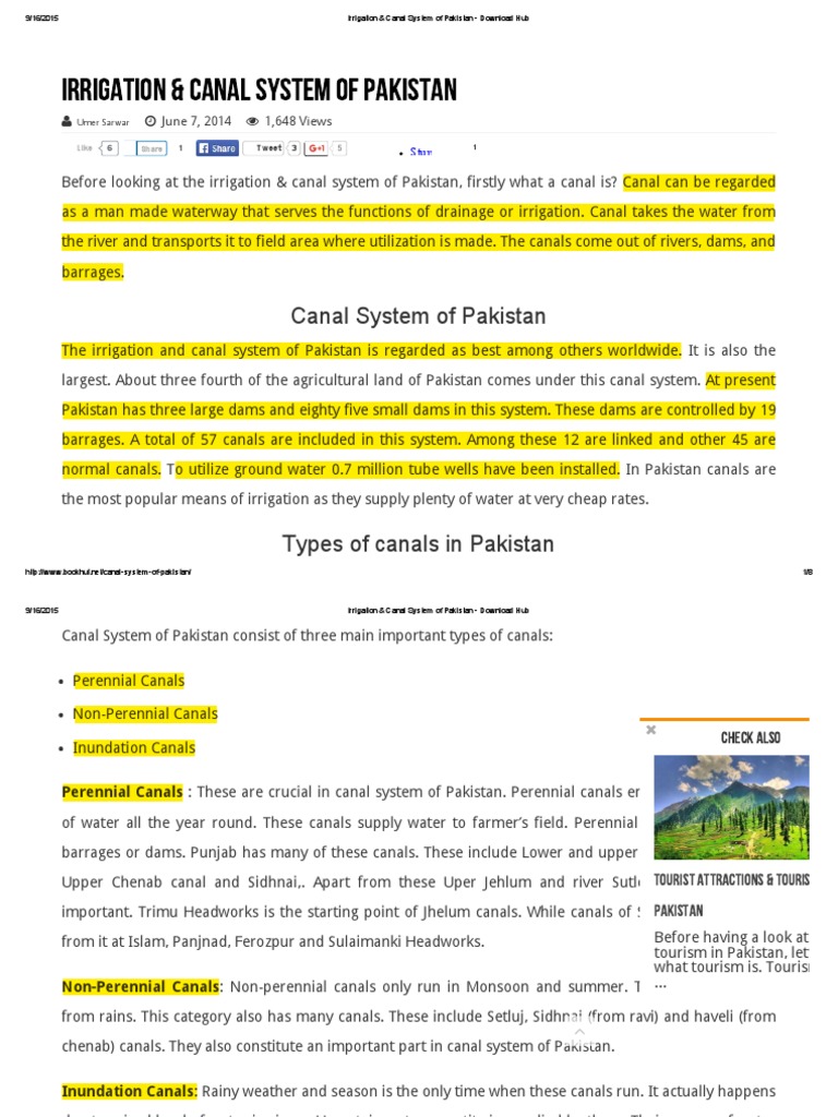 Irrigation and Canal System of Pakistan | PDF | Indus River | Bodies Of ...