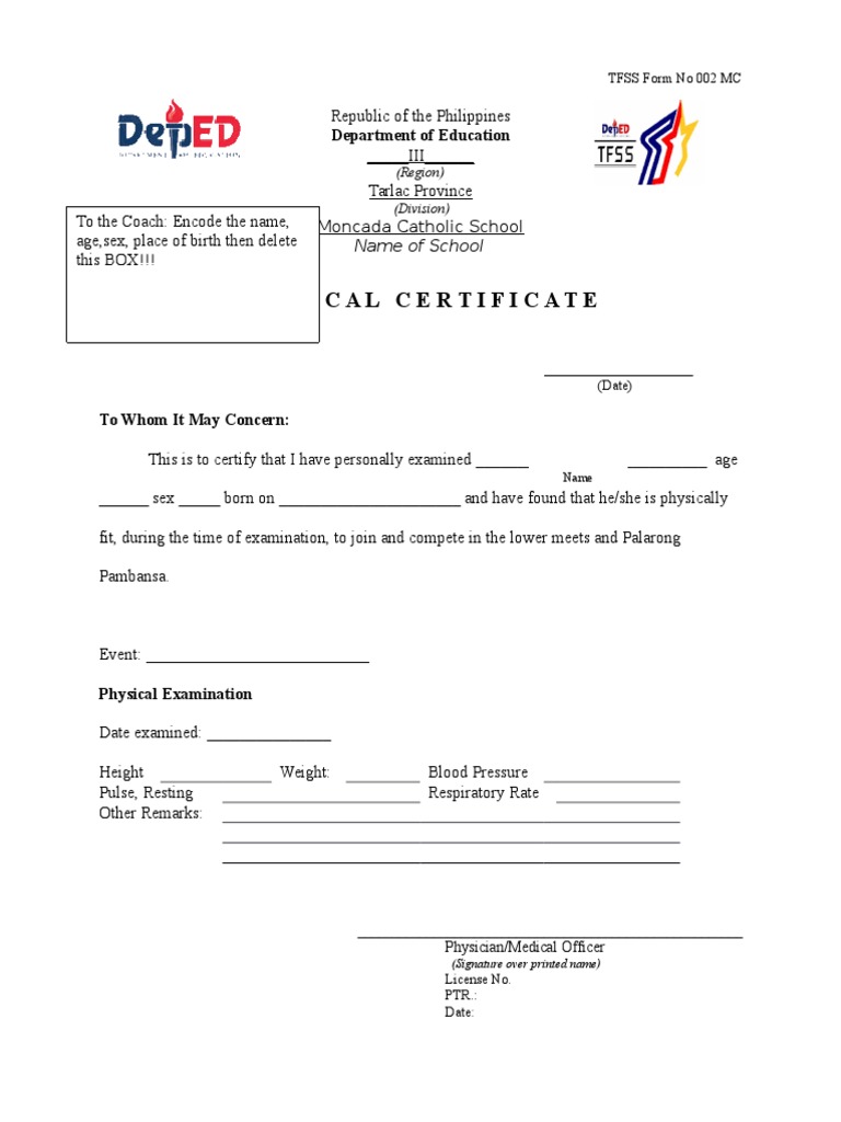 Medical Certificate | Physical Examination | Physician