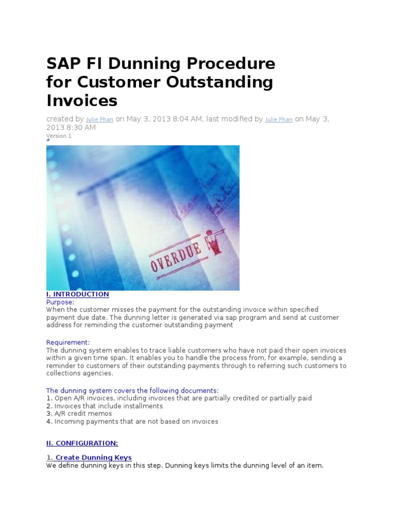 SAP FI Dunning Procedure For Customer Outstanding Invoices | PDF | Invoice | Accounts Payable