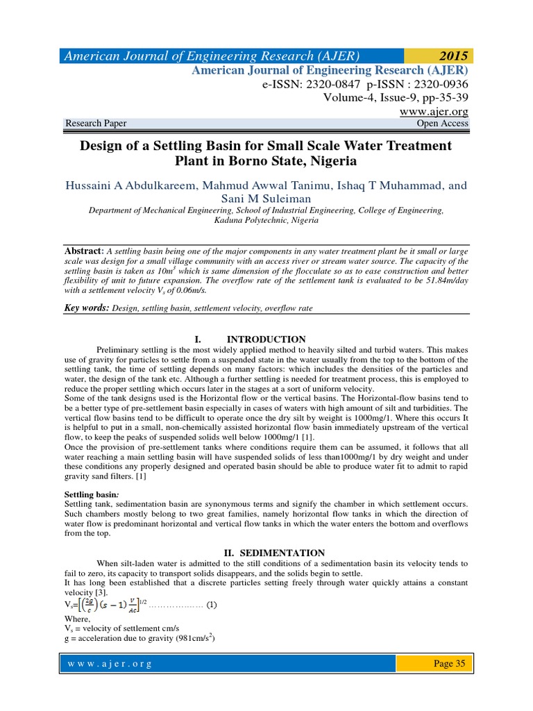 Settling Basin Design for Water Treatment | PDF | Liquids | Chemical ...