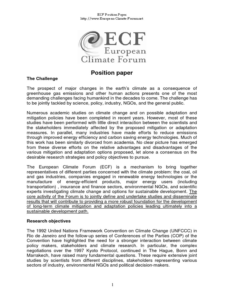 Ecf Position Paper | PDF | Global Warming | Climate Change Mitigation