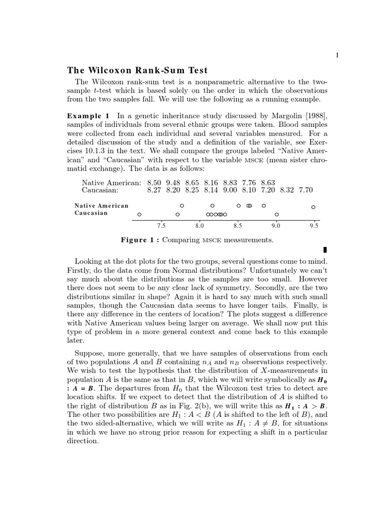 The Wilcoxon Rank-Sum Test: Example 1 | PDF | Student's T Test | Mann ...