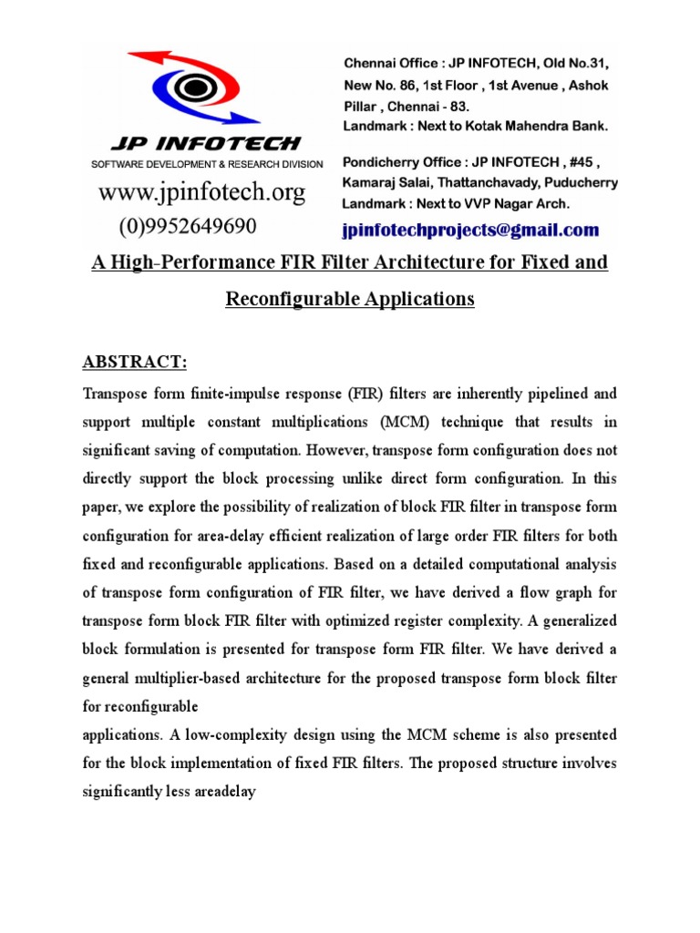 A High Performance Fir Filter Architecture For Fixed And Reconfigurable
