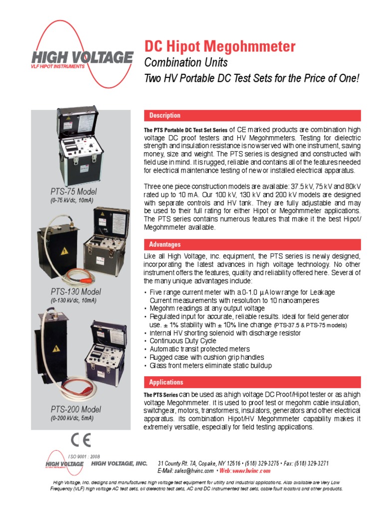 DC Hipot Megohmmeter: Combination Units | PDF | High Voltage | Alternating Current