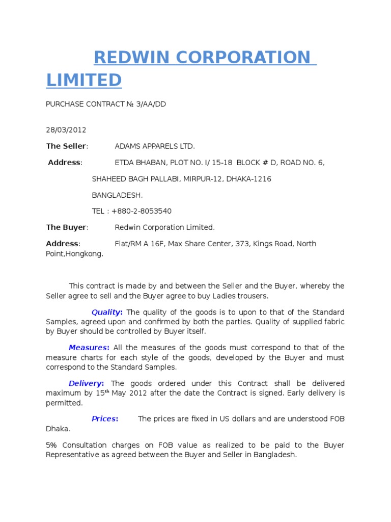 Sales Contract (Apparel) | PDF