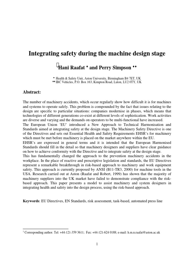 Integration of Safety in Machine Design | PDF | Risk Assessment | Risk