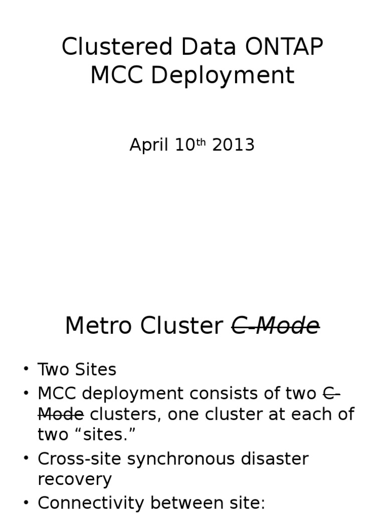 Clustered Data ONTAP MCC Deployment: April 10 2013 | PDF | Data Transmission | Computer Network
