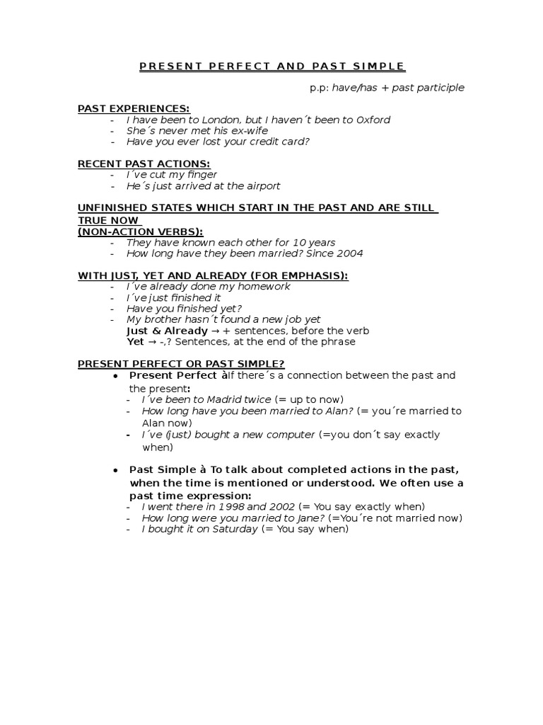 Present Perfect vs Past Simple Guide | PDF