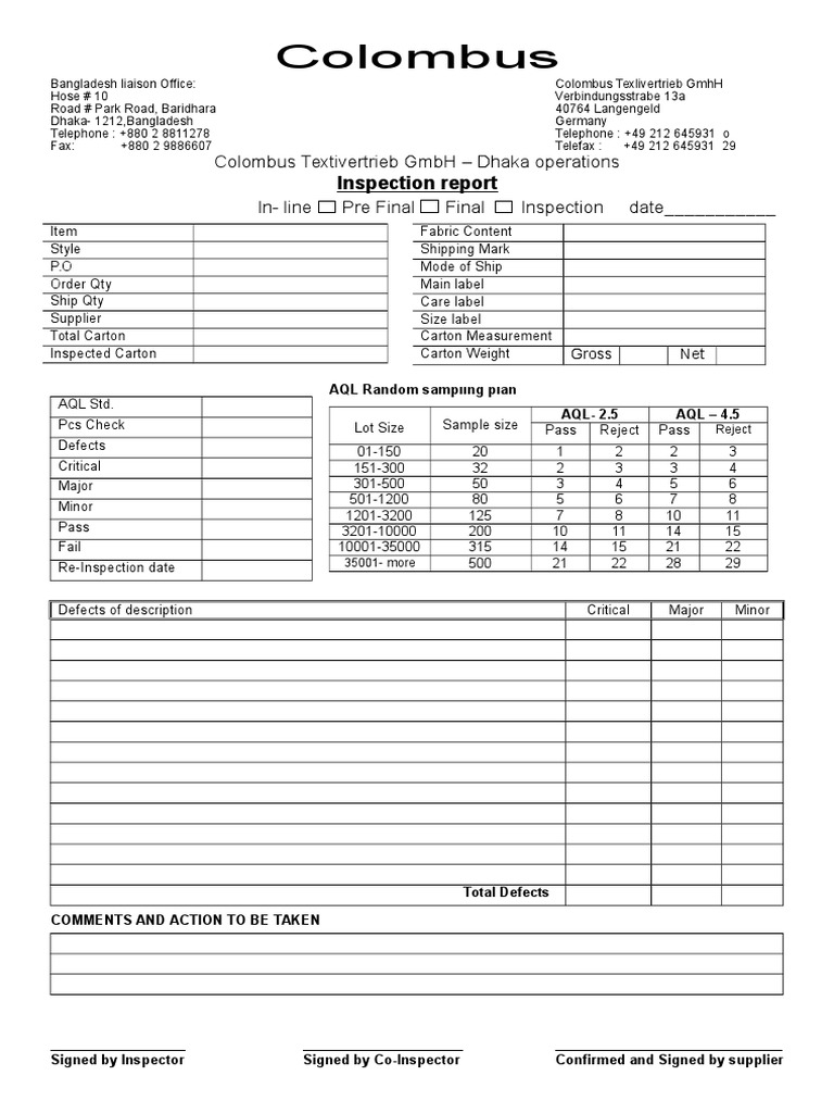 Inspection Report Format | PDF